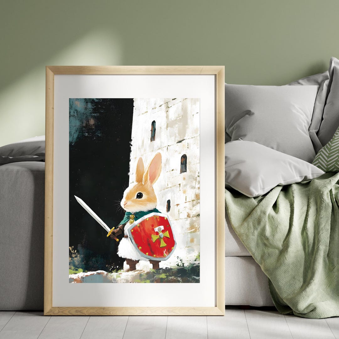 Brave Rabbit Knight Poster | Whimsical Rabbit Warrior Wall Art ...
