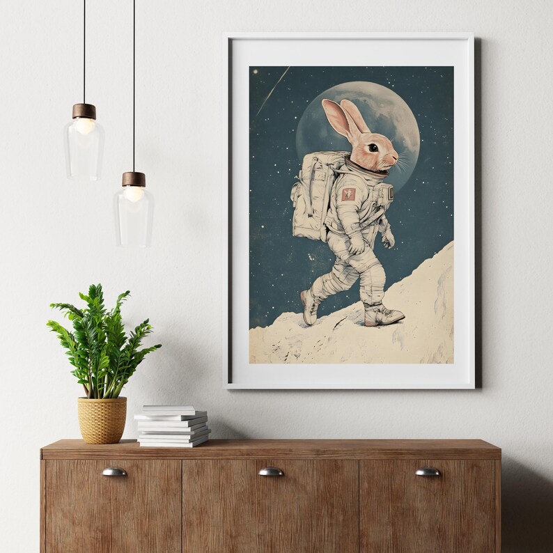 Astronaut Bunny Wall Art | Space Rabbit Poster | Cute Animal Astronaut ...