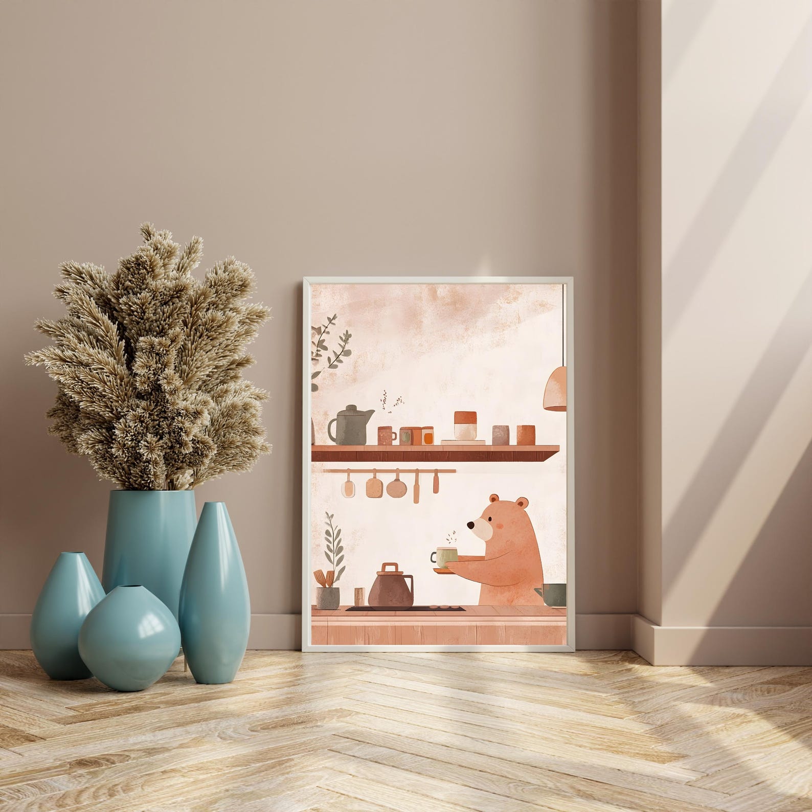 Cozy Bear Kitchen Art Print | Cute Bear Wall Art | Rustic Kitchen Decor ...
