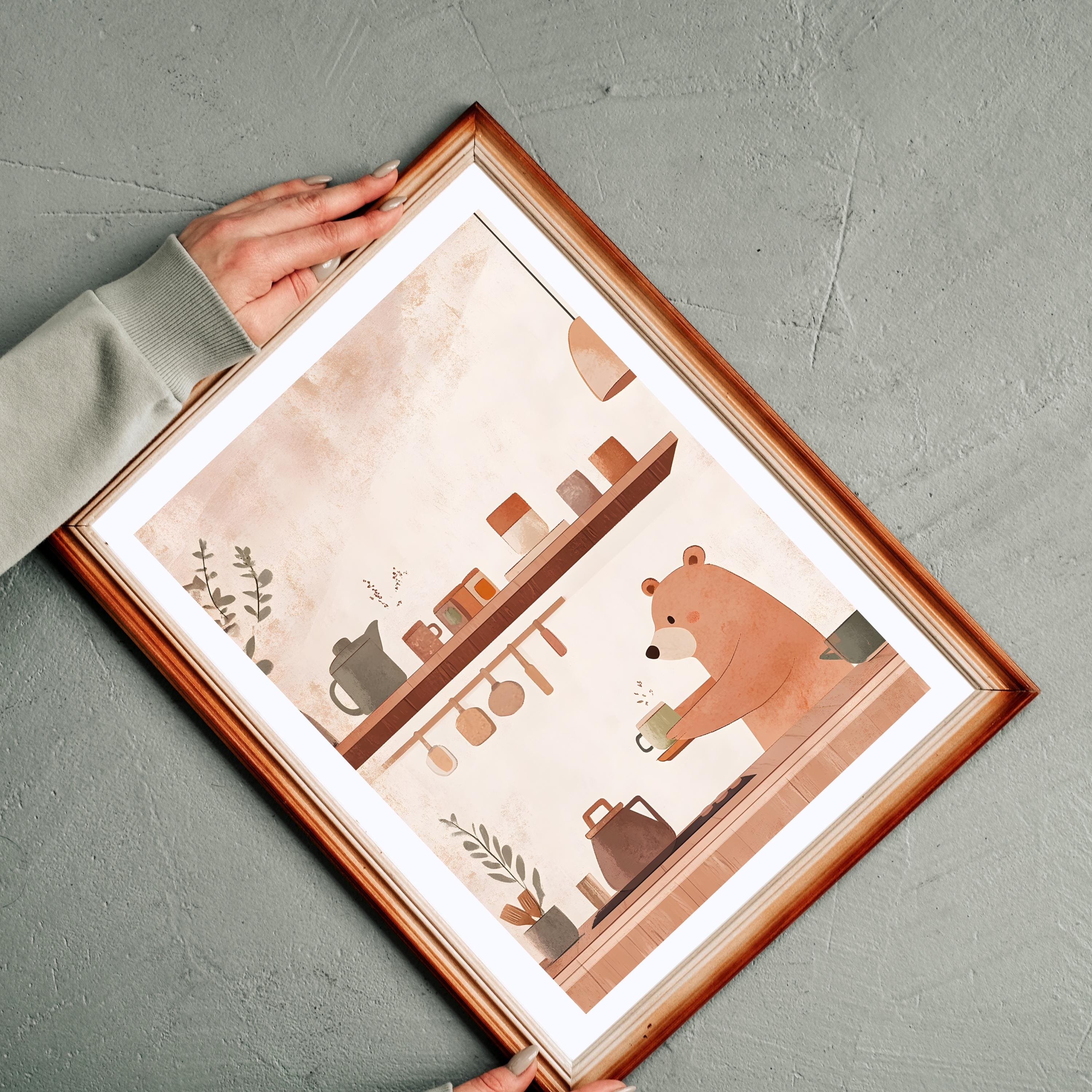 Cozy Bear Kitchen Art Print | Cute Bear Wall Art | Rustic Kitchen Decor ...