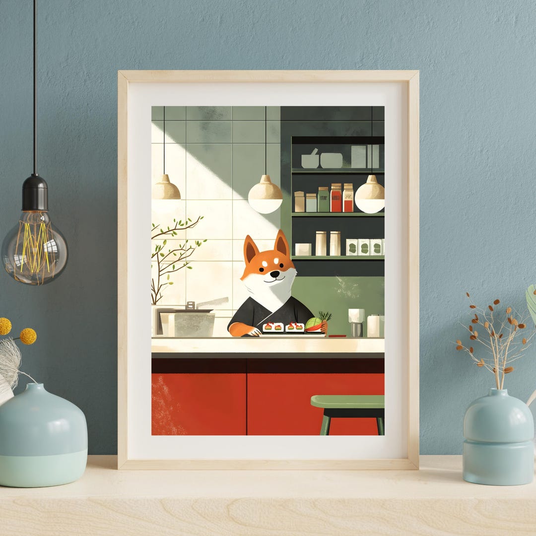 Cute Shiba Inu Sushi Chef Poster | Japanese Kitchen Wall Art | Adorable ...