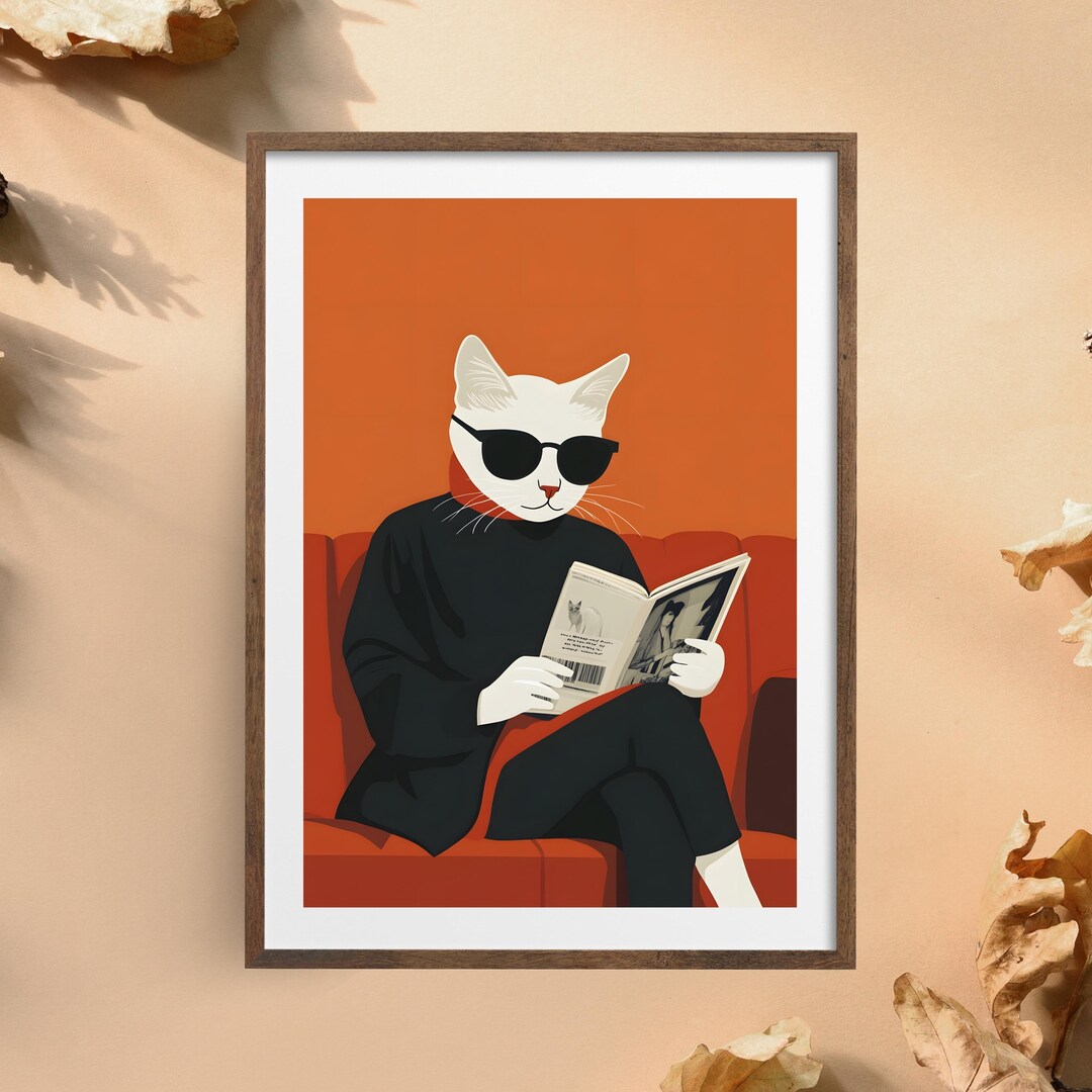 Sophisticated Cat Digital Wall Art | Cool Cat Poster | Cat With ...