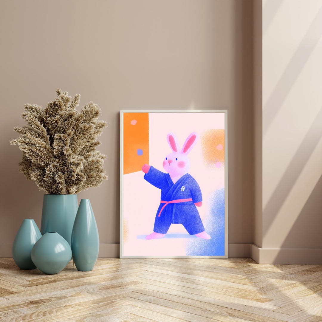 Karate Bunny Digital Poster | Adorable Martial Arts Bunny Wall Art ...