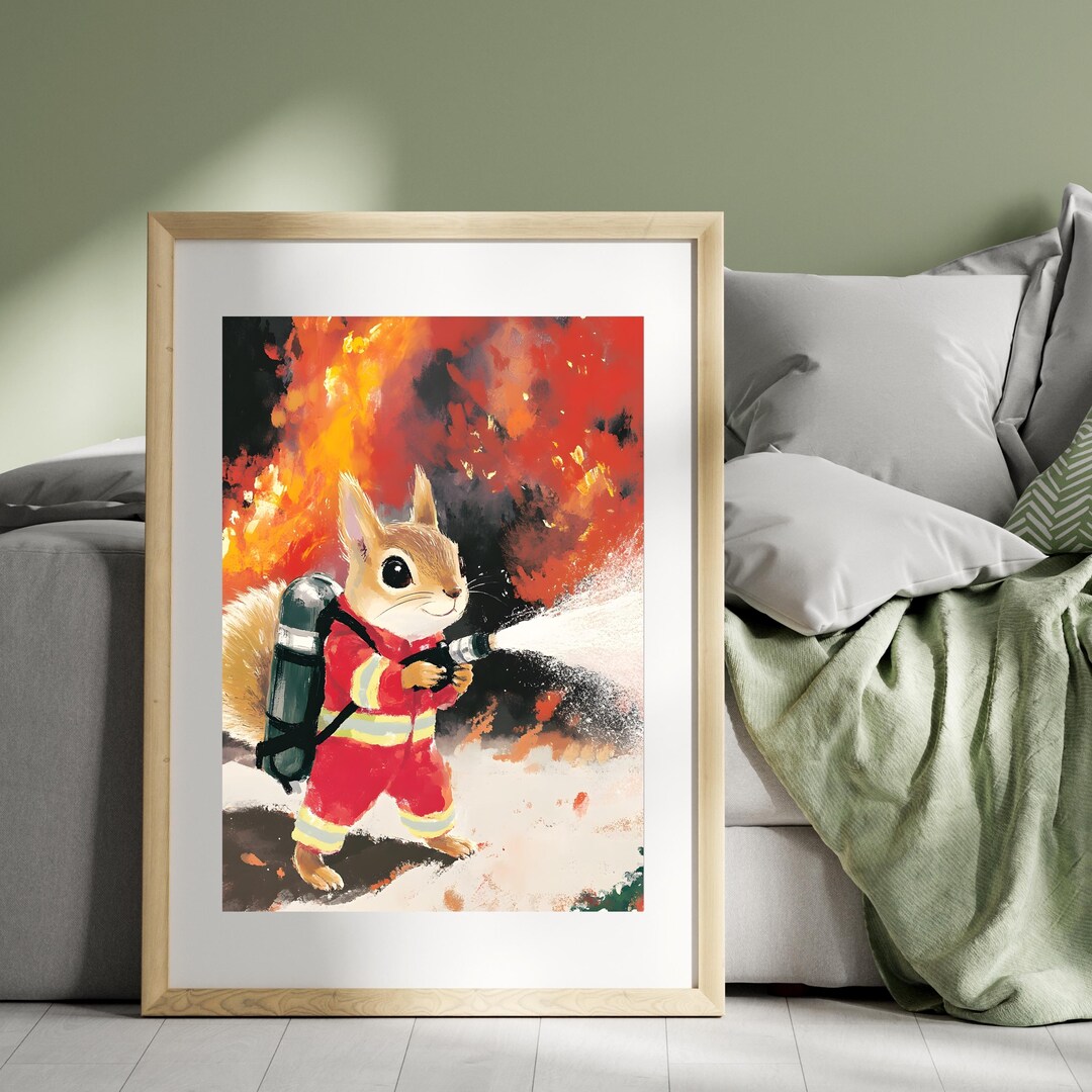 Cute Firefighter Squirrel Poster | Firefighter Squirrel Wall Art ...