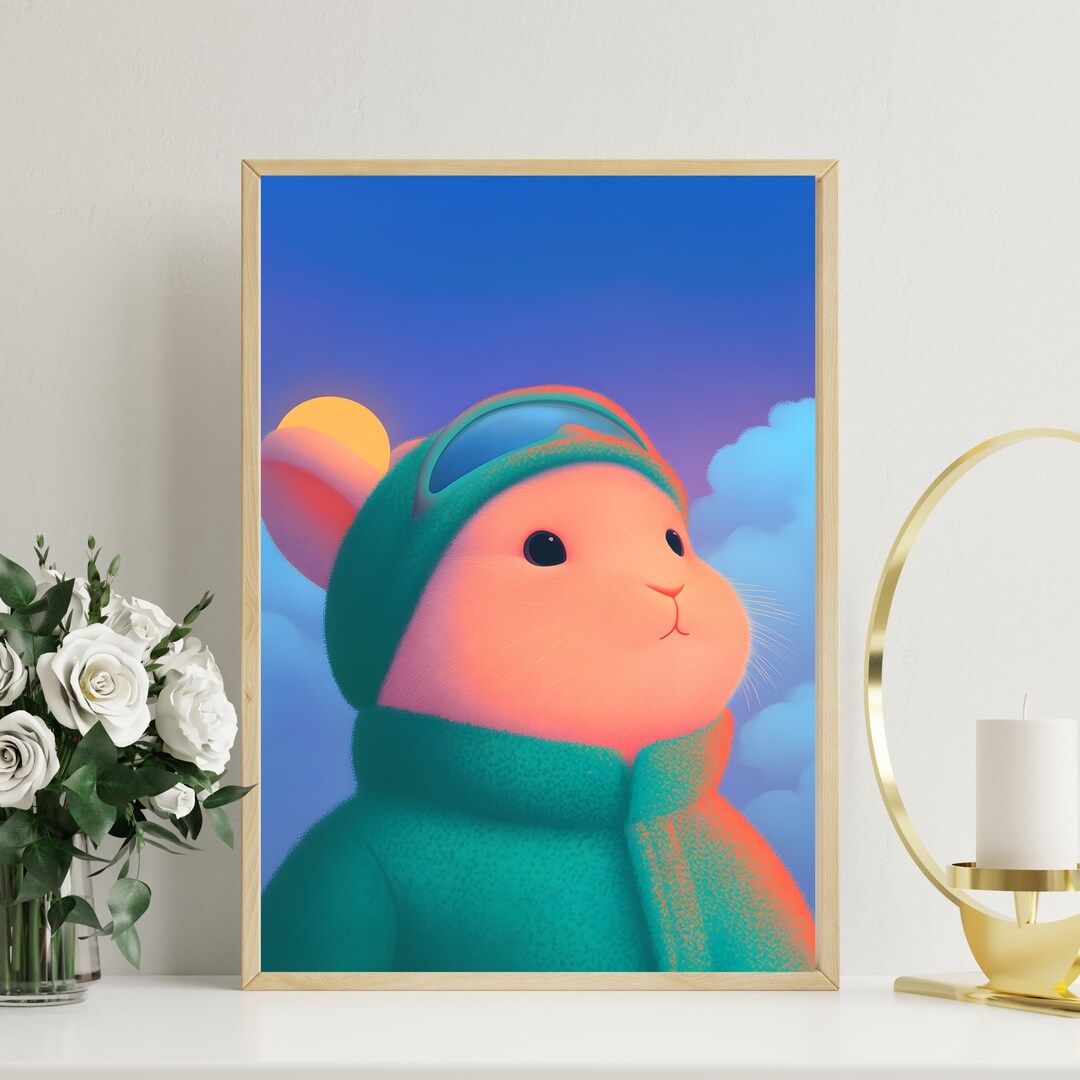 Cute Aviator Rabbit Poster | Whimsical Bunny in Goggles Wall Art ...