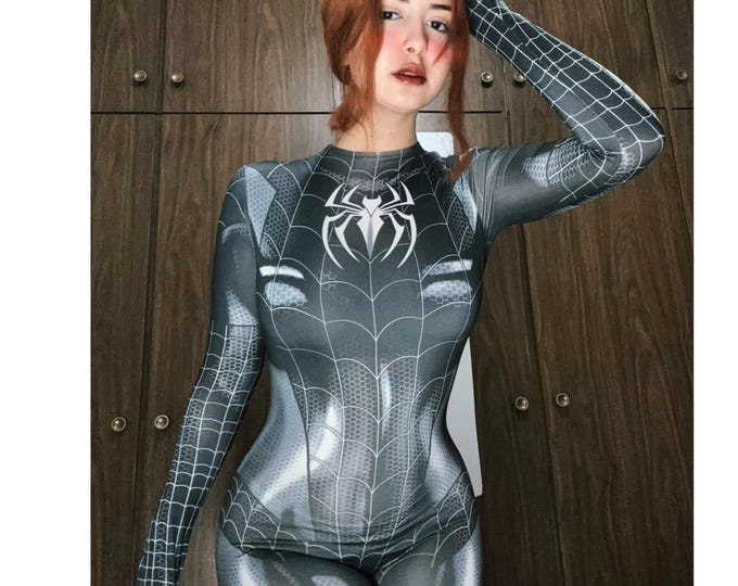 SPIDER QUEEN Halloween Costume, Spiderweb Catsuit, Black Catsuit ...