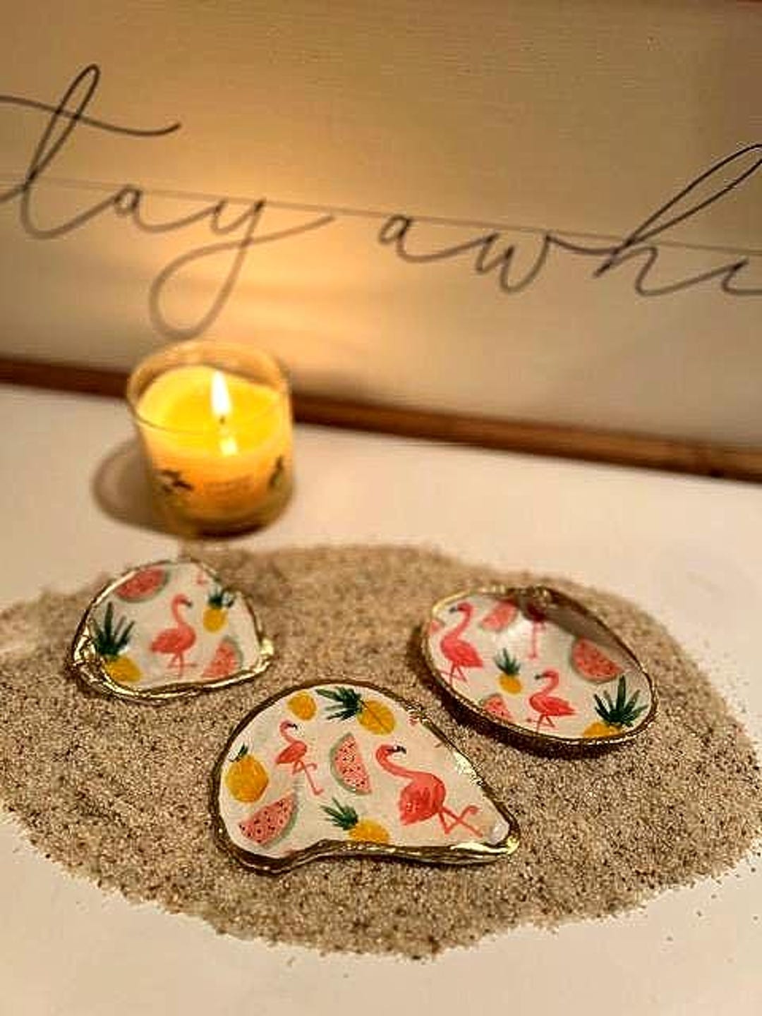Decoupaged Clam and Oyster Shells Set of 3 (approx 2 1/2 to 3 Inches ...