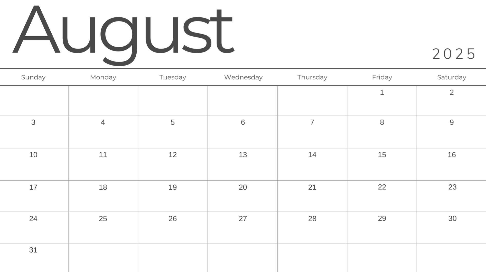 August 2025 Minimalistic Modern Monthly Planner Printable Calendar - Etsy
