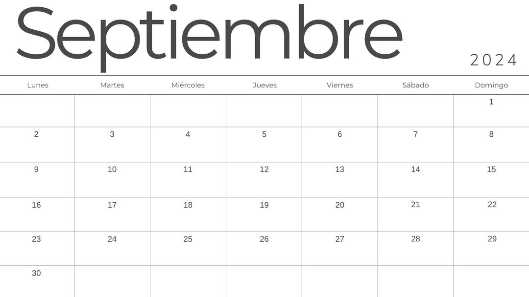 2024 Septiembre Calendario Español Simple Minimalista Plantilla ...