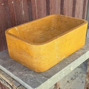 Ready to Ship! Yellow Travertine Sink, Hand Carved Sink, Bathroom Sink ...