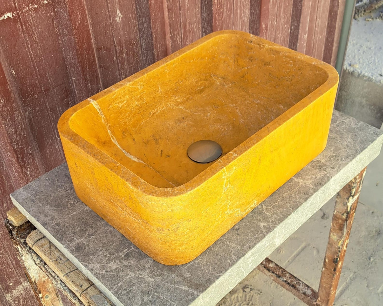 Ready to Ship! Yellow Travertine Sink, Hand Carved Sink, Bathroom Sink ...