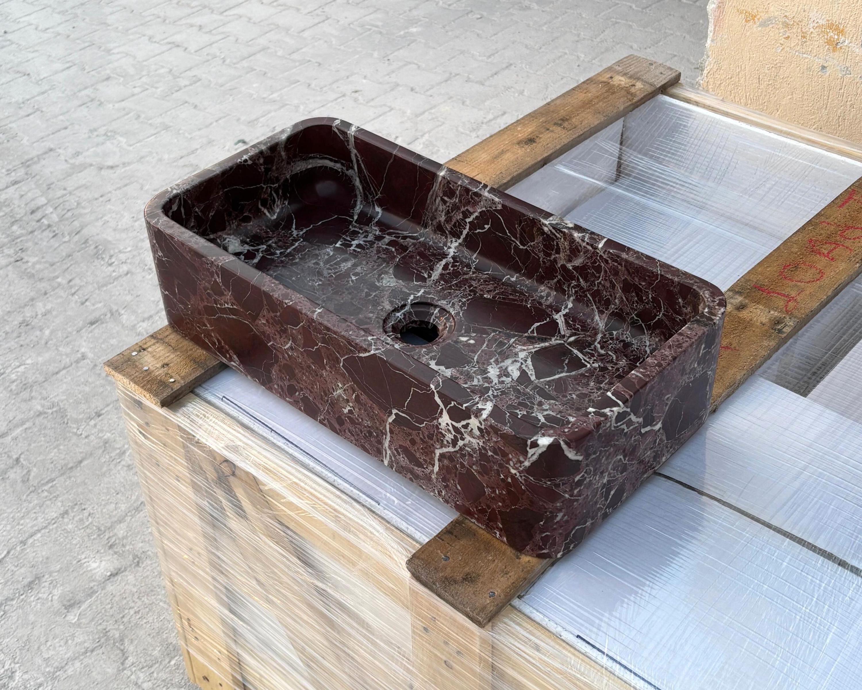 Rosso Levanto Marble Countertop Sink, Burgundy Veined Basin (24 X 12 X ...