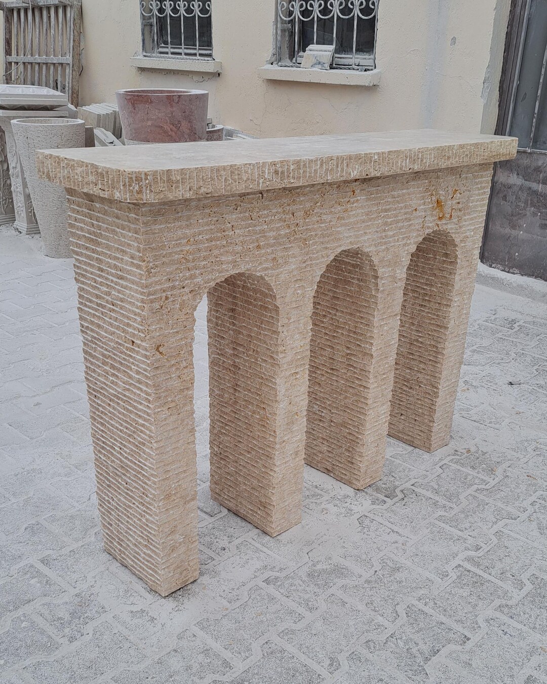 Arch Travertine Console, Roman Arch Table, Travertine Console Table ...