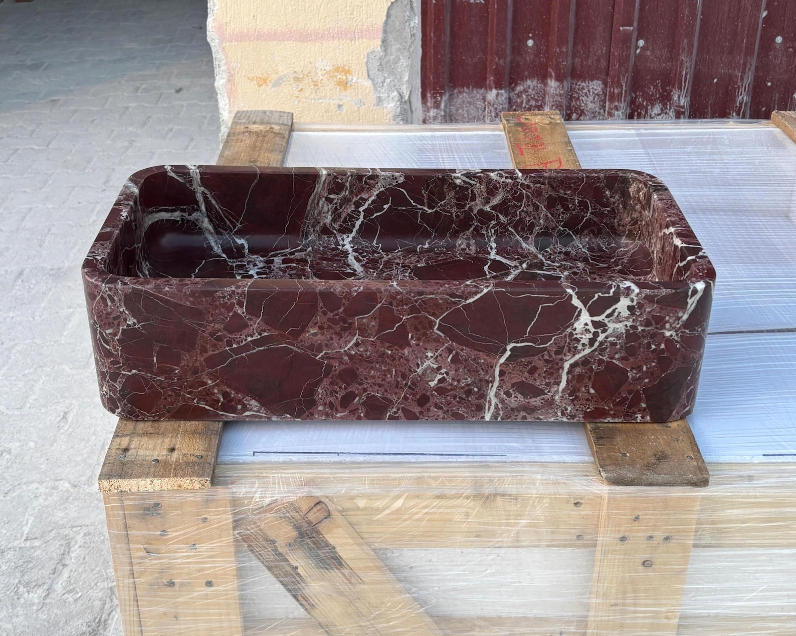 Rosso Levanto Marble Countertop Sink, Burgundy Veined Basin (24 X 12 X ...