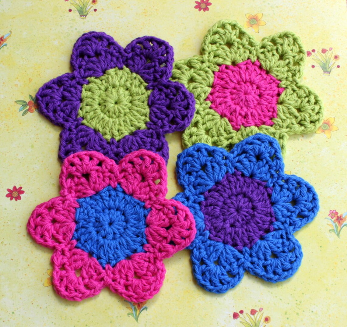 Crazy Daisy EXTREME Crochet PHOTO TUTORIAL Coasters - Etsy