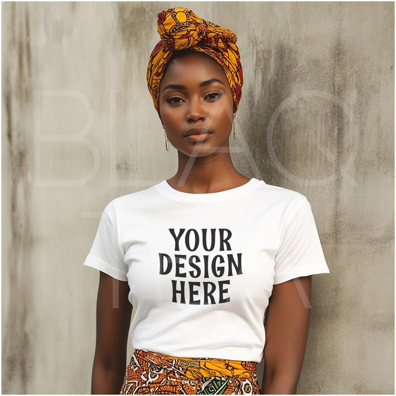 African Woman T-shirt Mockup, Black Woman Mockup, African Model Mockup ...