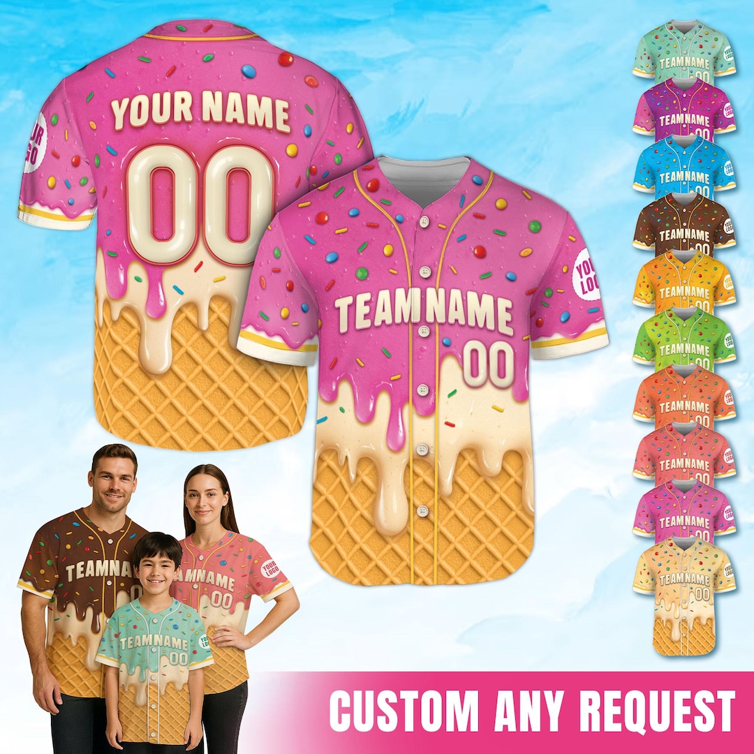 Personalized Ice Cream Baseball Jersey for Men Women Youth Kid, Custom ...