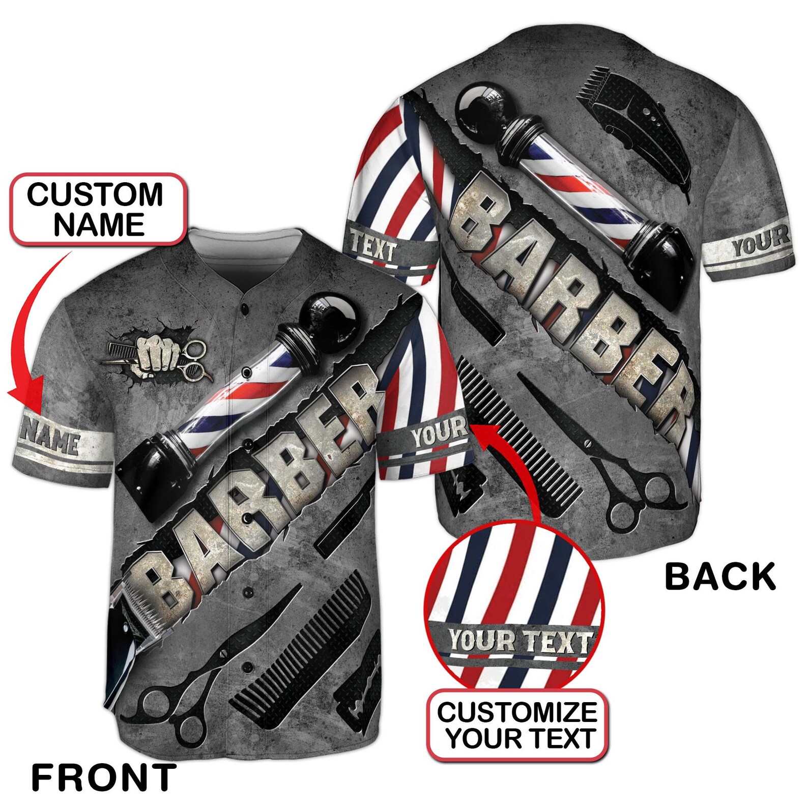 Custom Name Baseball Jersey for Barber, Personalized Barber Baseball ...