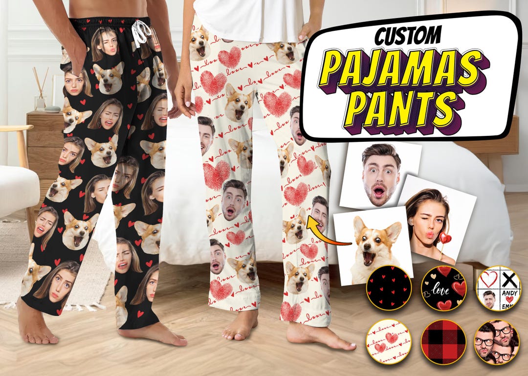 Personalized Pajamas Pants for Men Women, Custom Pajamas With Photo Dog ...