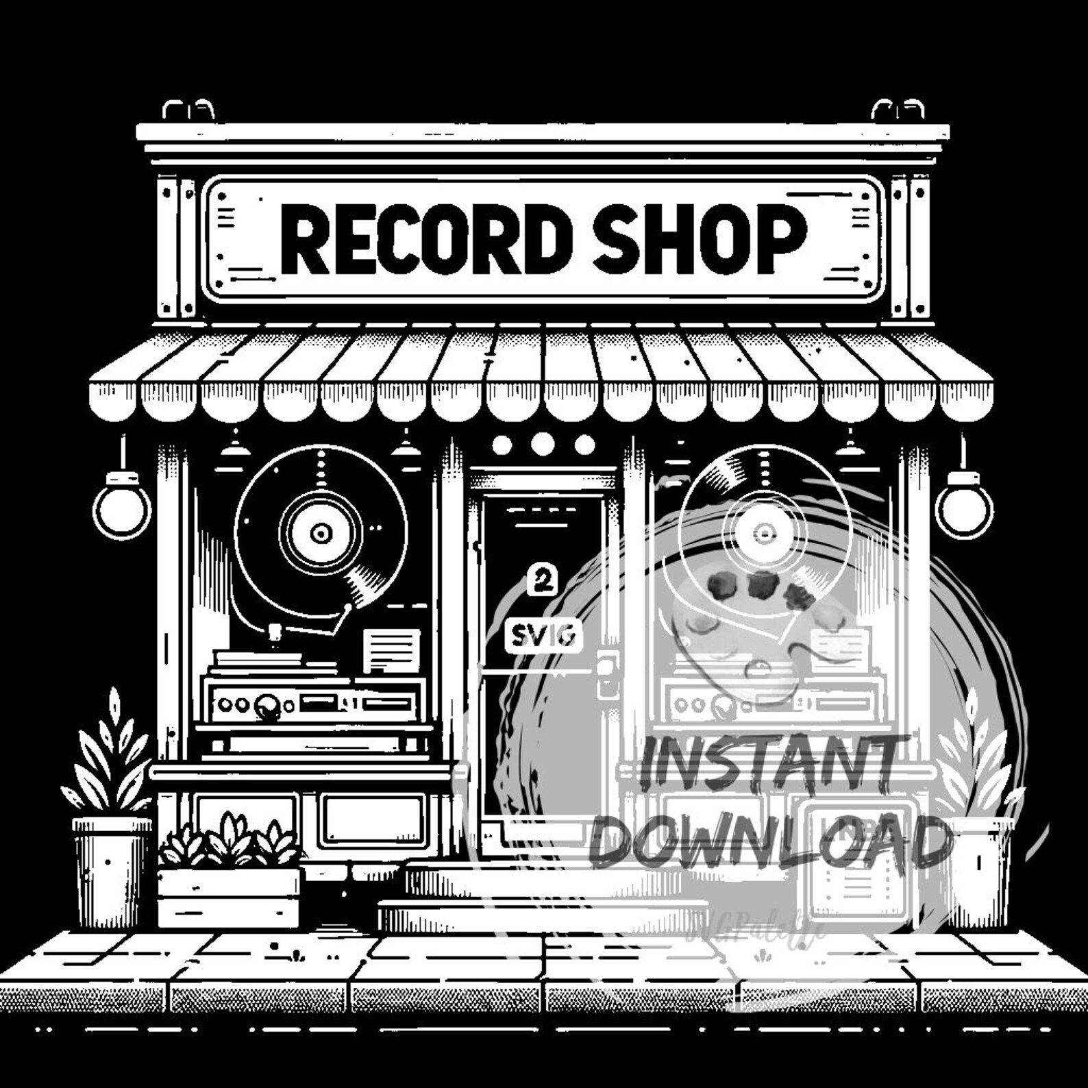 Retro Record Shop Scene SVG Bundle - Etsy