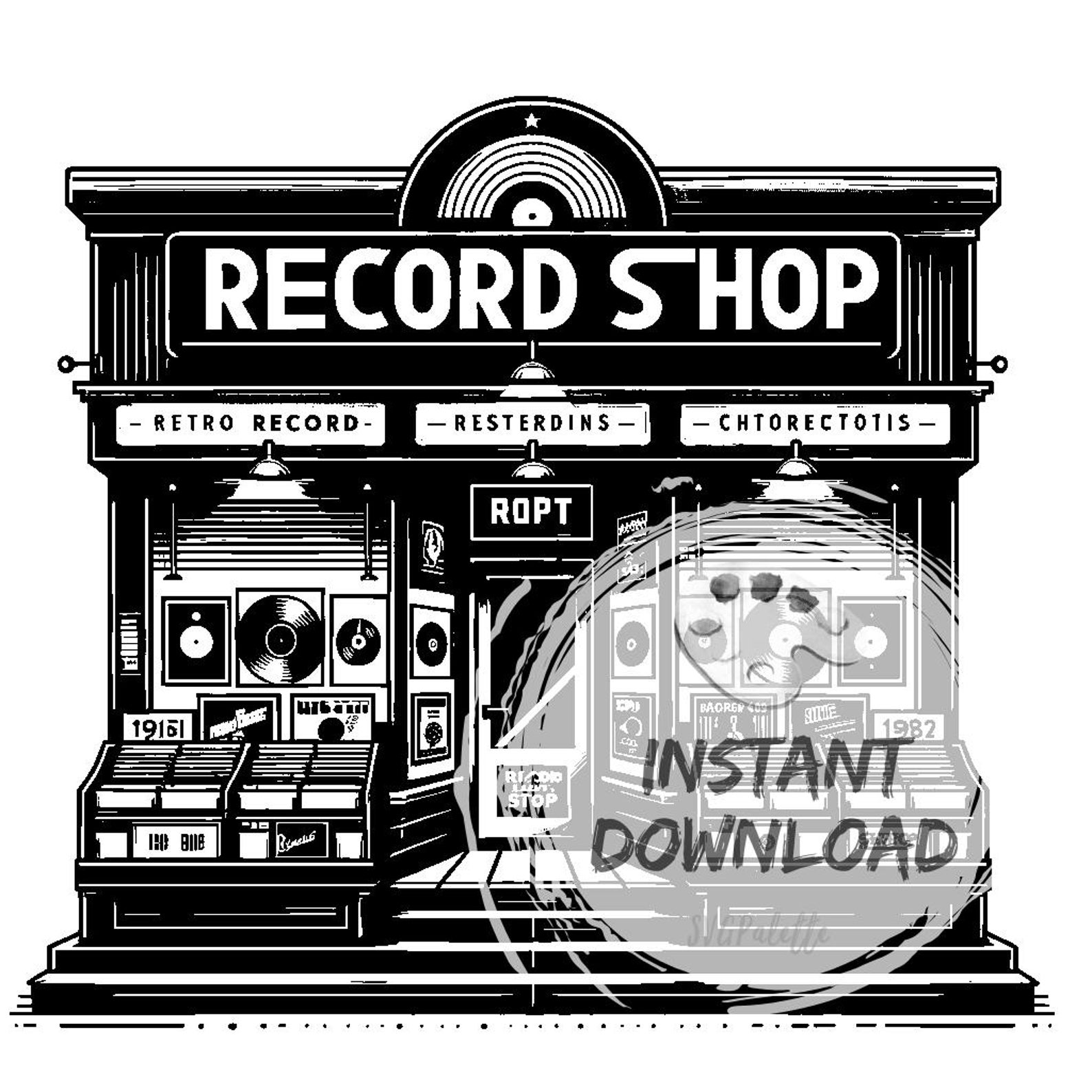 Retro Record Shop Scene SVG Bundle - Etsy