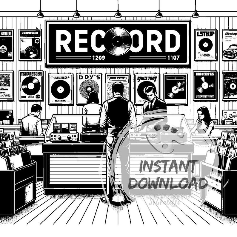 Retro Record Shop Scene SVG Bundle - Etsy