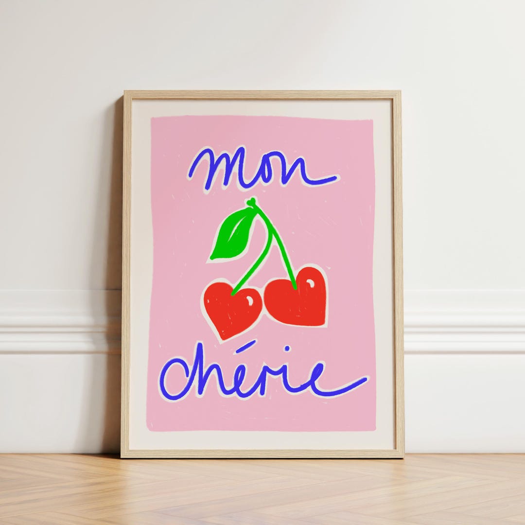 Mon Cherie Poster, Vintage Cherry Poster, Cherry Print, Retro Food Art ...