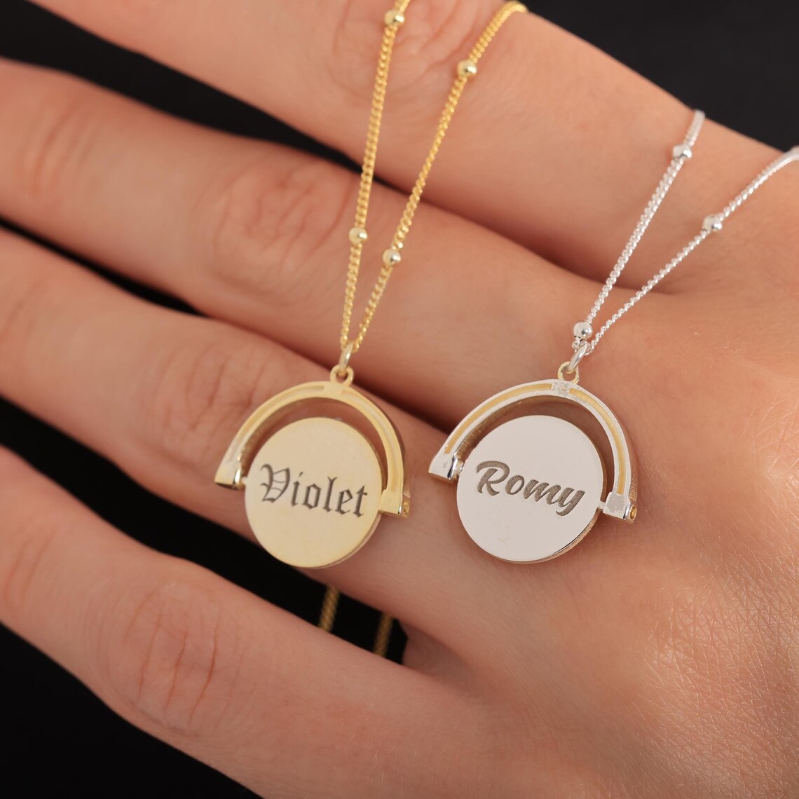 Personalized Spinner Necklace, Spinning Necklace Charm, Engraved ...