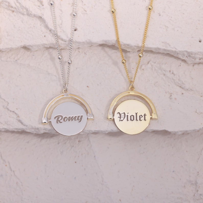 Personalized Spinner Necklace, Spinning Necklace Charm, Engraved ...