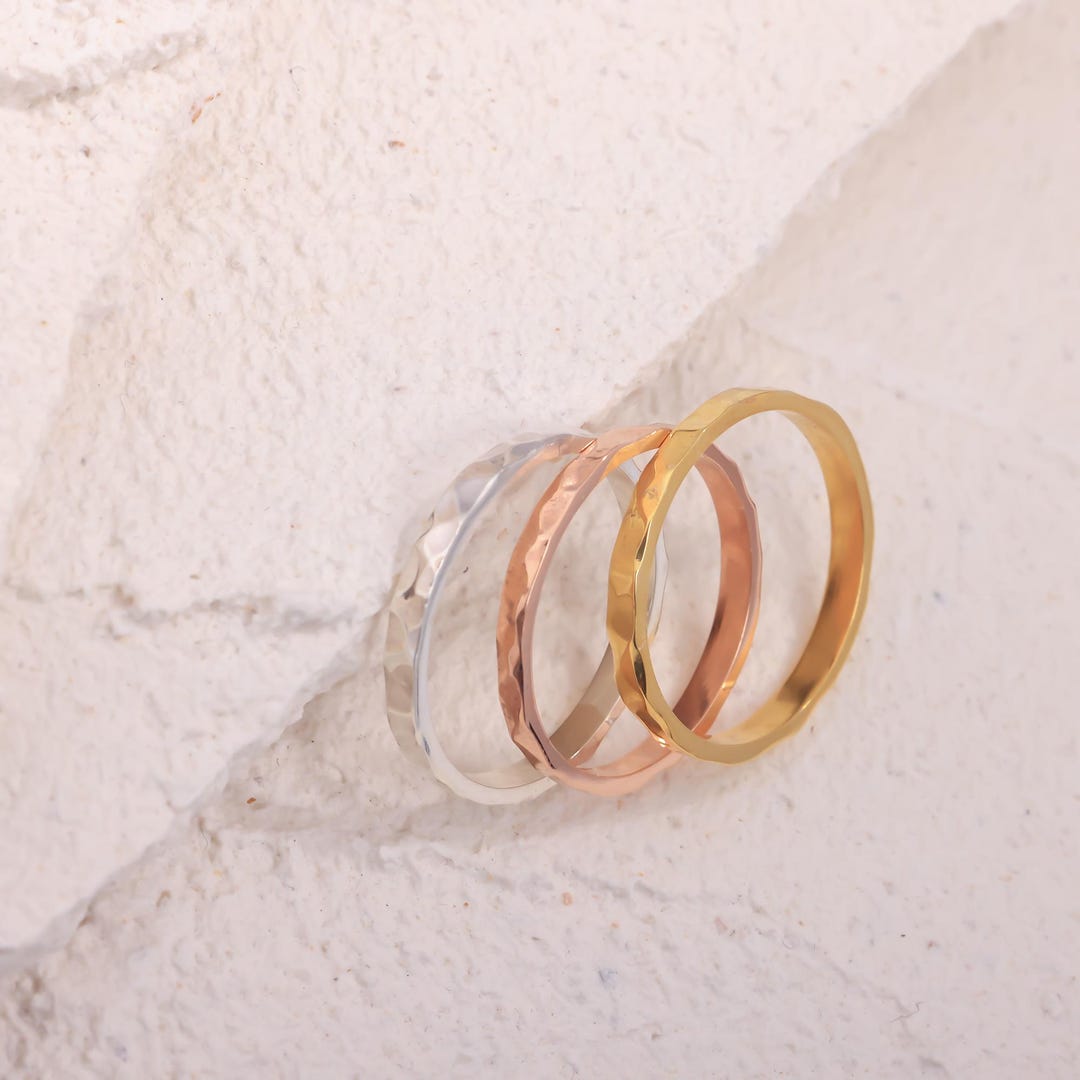Hammered Ring, Minimalist Textured Wedding Band, Wife Ring, Engagement ...