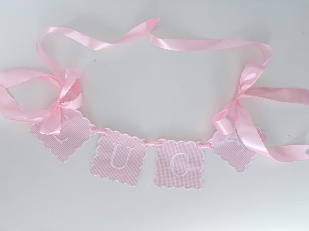 Custom Baby Name Banner, Scallopped Bow Name Banner, Embroidered Baby ...