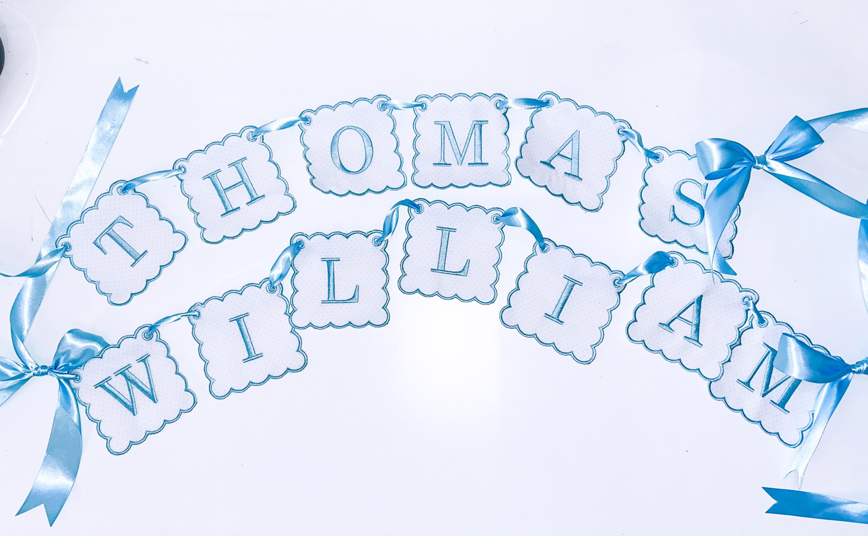 Custom Baby Name Banner, Scallopped Bow Name Banner, Embroidered Baby ...
