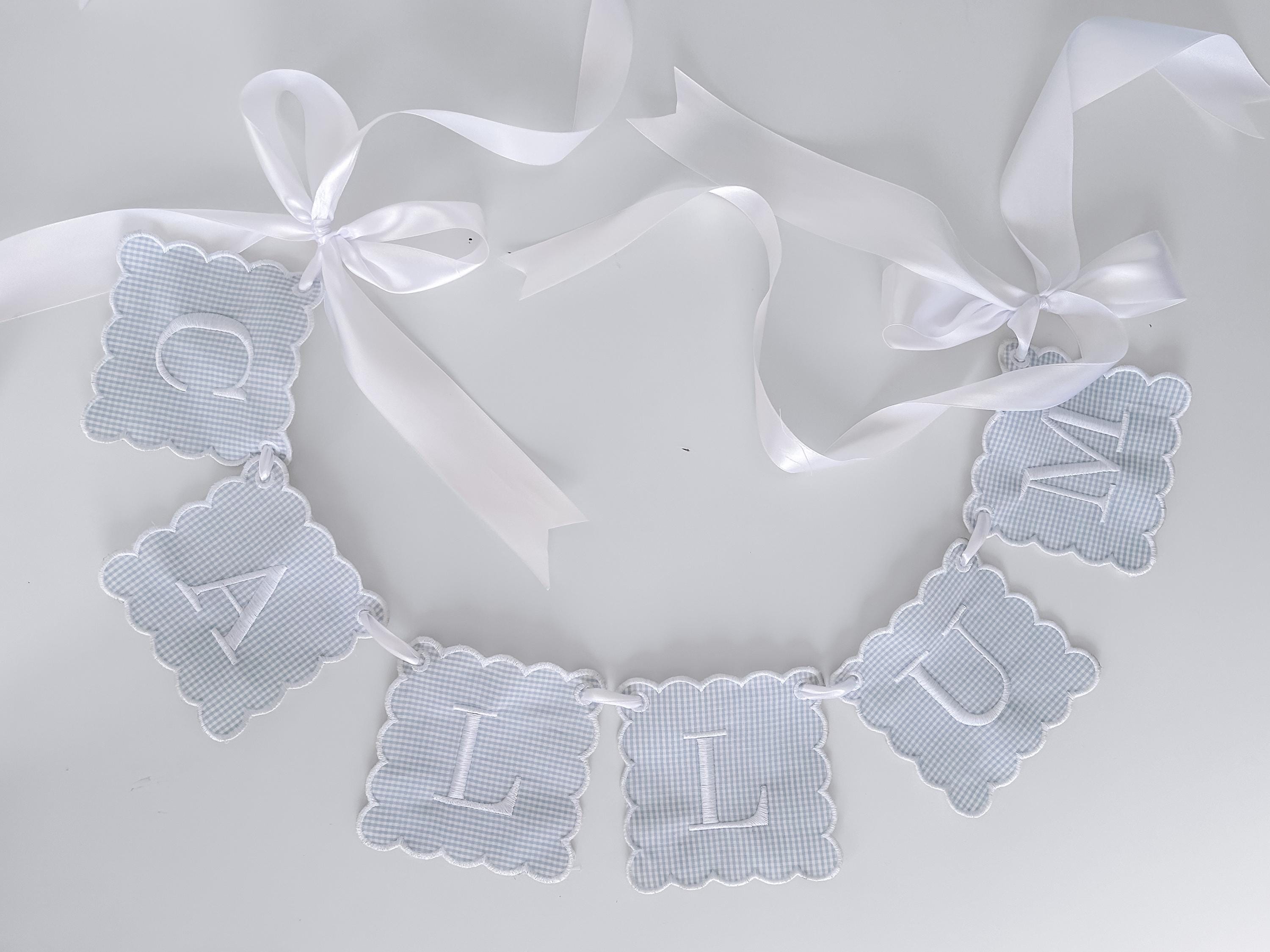 Custom Baby Name Banner, Scallopped Bow Name Banner, Embroidered Baby ...