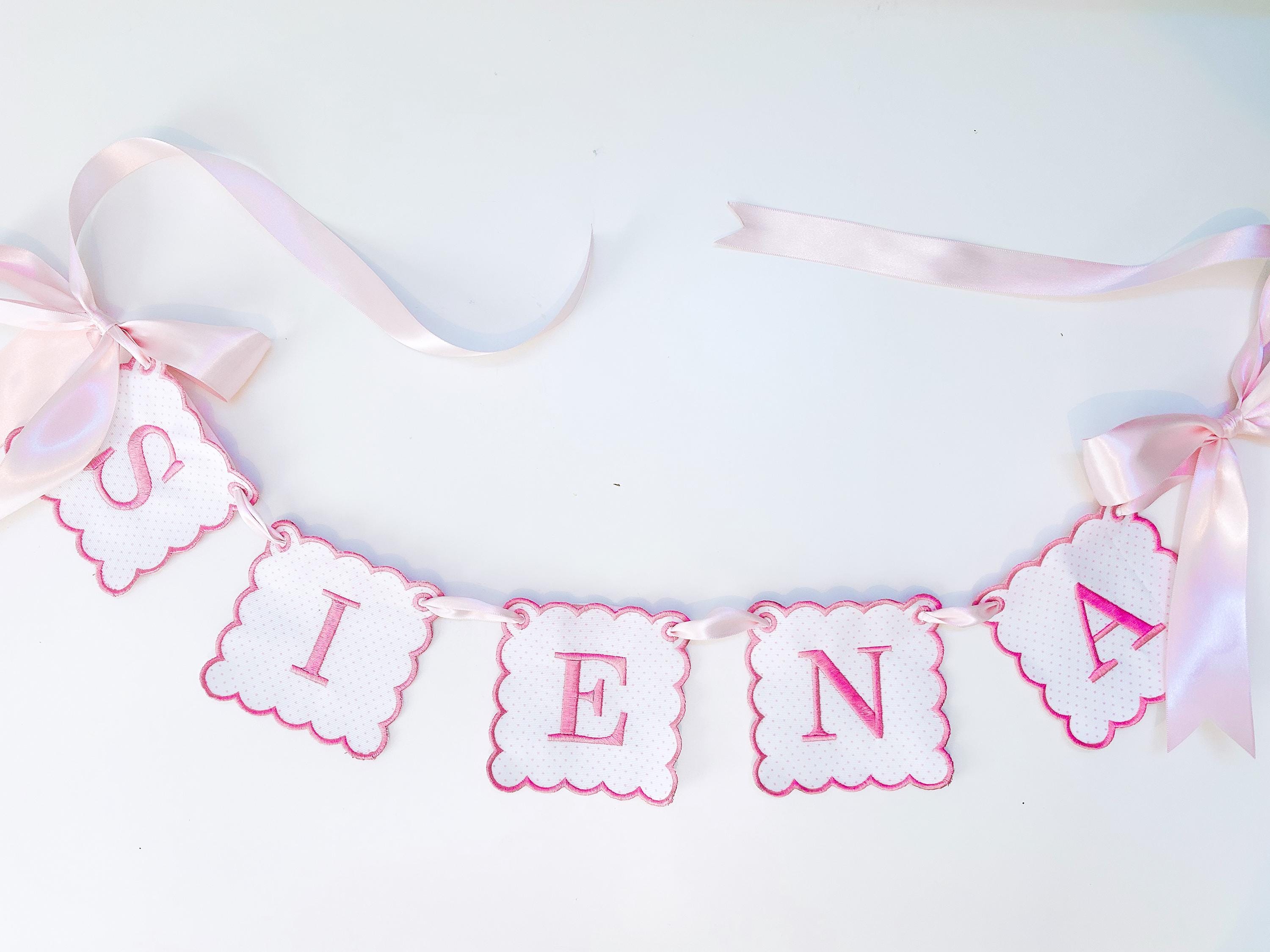 Custom Baby Name Banner, Scallopped Bow Name Banner, Embroidered Baby ...