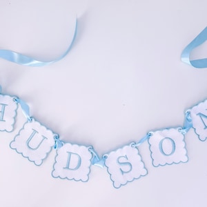 Custom Baby Name Banner, Scallopped Bow Name Banner, Embroidered Baby ...