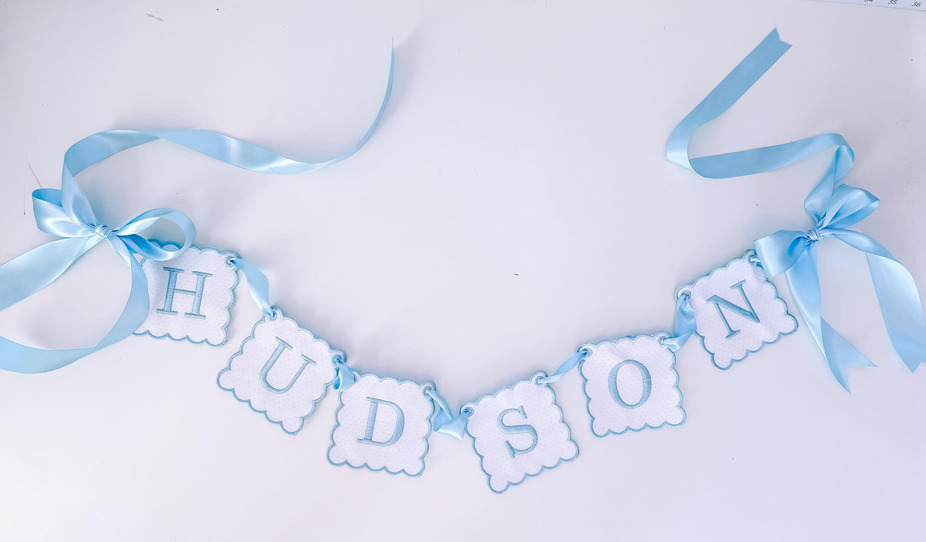 Custom Baby Name Banner, Scallopped Bow Name Banner, Embroidered Baby ...