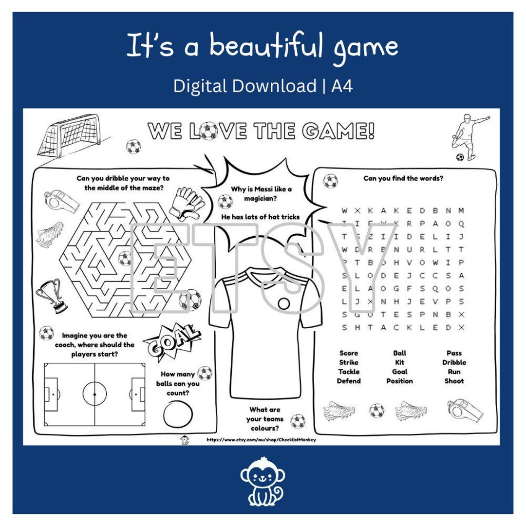 Football Activity Sheet | Soccer Activity Placemat - Etsy