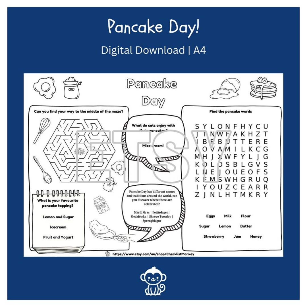 Pancake Day Activity Sheet: Fun Printable Maze, Wordsearch (digital ...