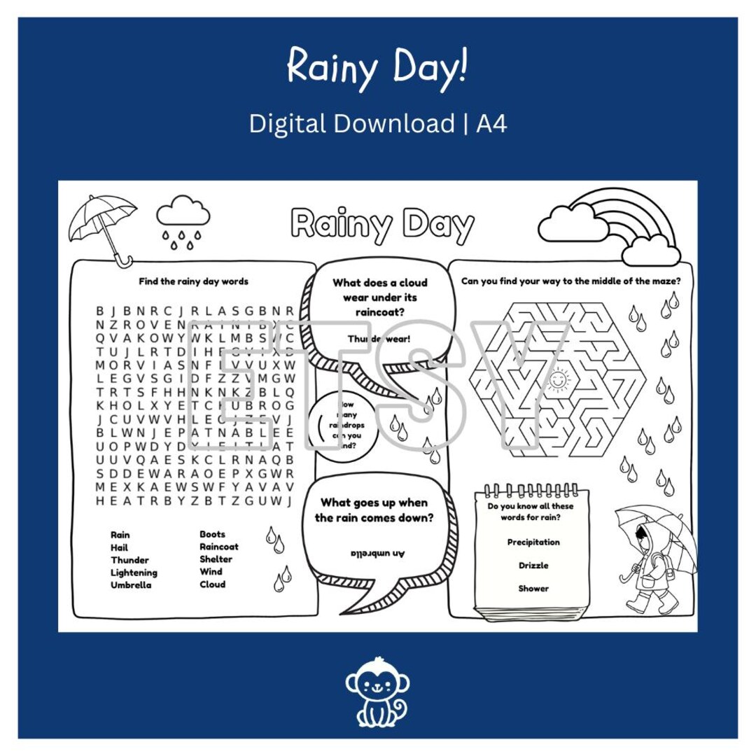 Rainy Day Activity Sheet * A4 * Digital Download * Fun Printable Design ...