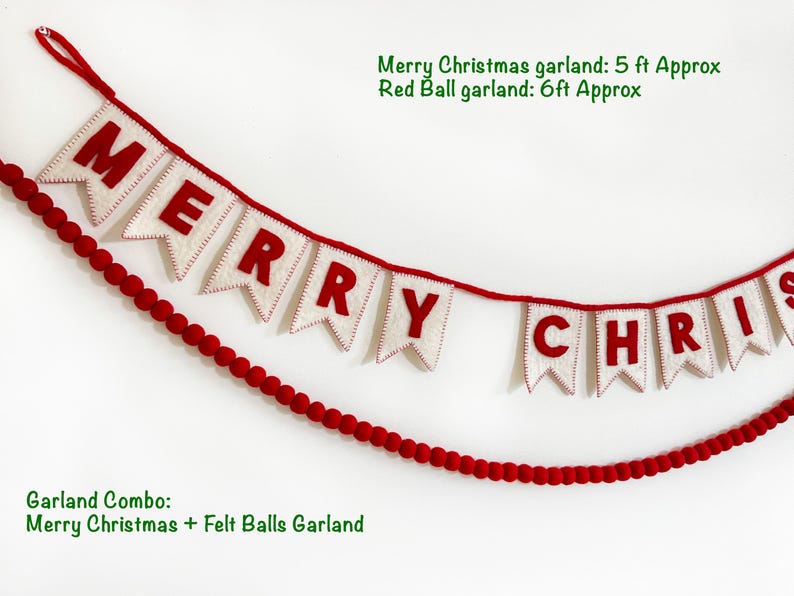 White and Red Merry Christmas Garland | Festive Holiday Decor | 6 Ft ...