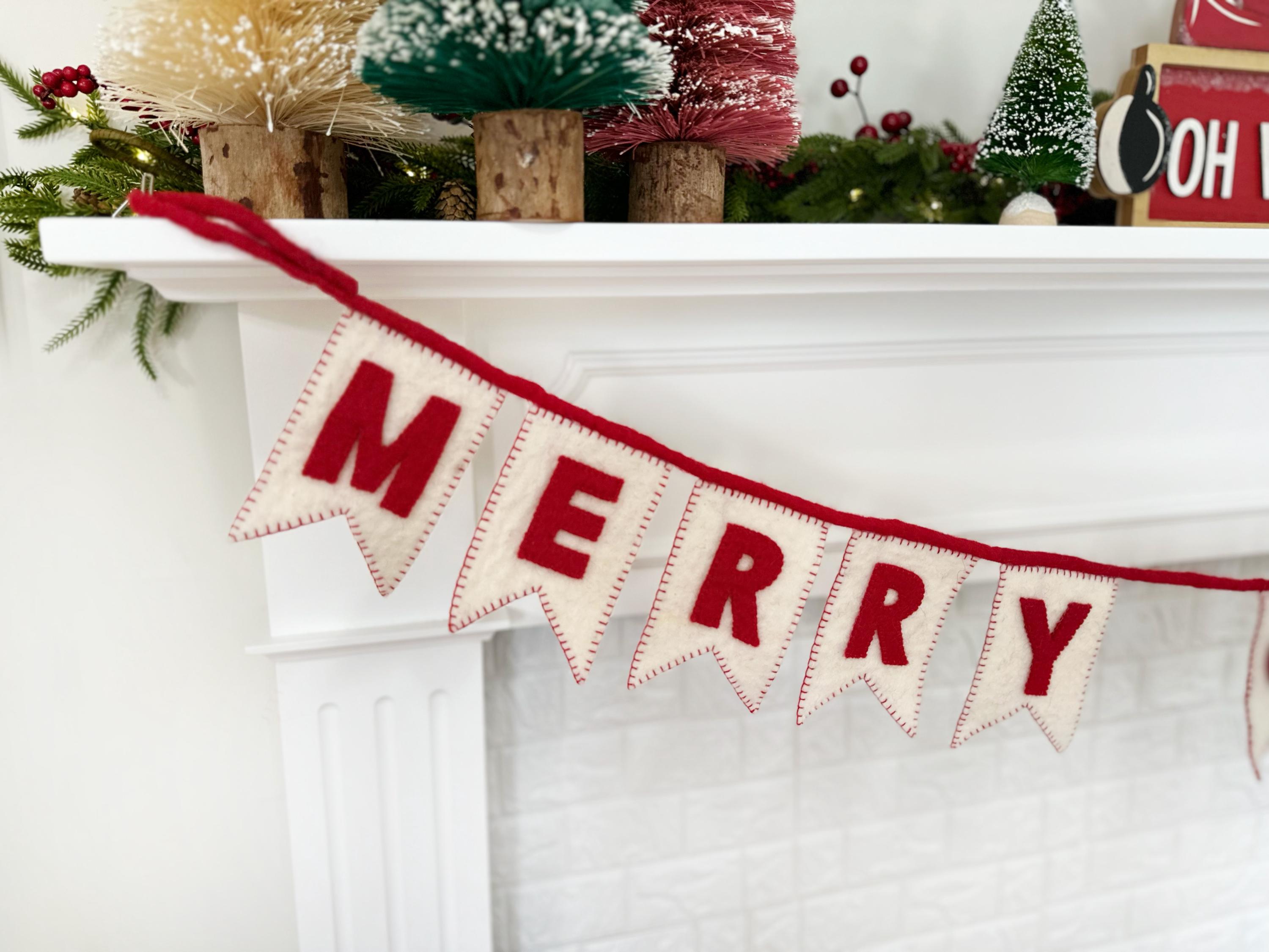 White and Red Merry Christmas Garland | Festive Holiday Decor | 6 Ft ...