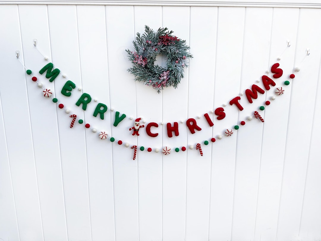 Felt Merry Christmas Garland | Red and Green Merry Christmas Banner ...