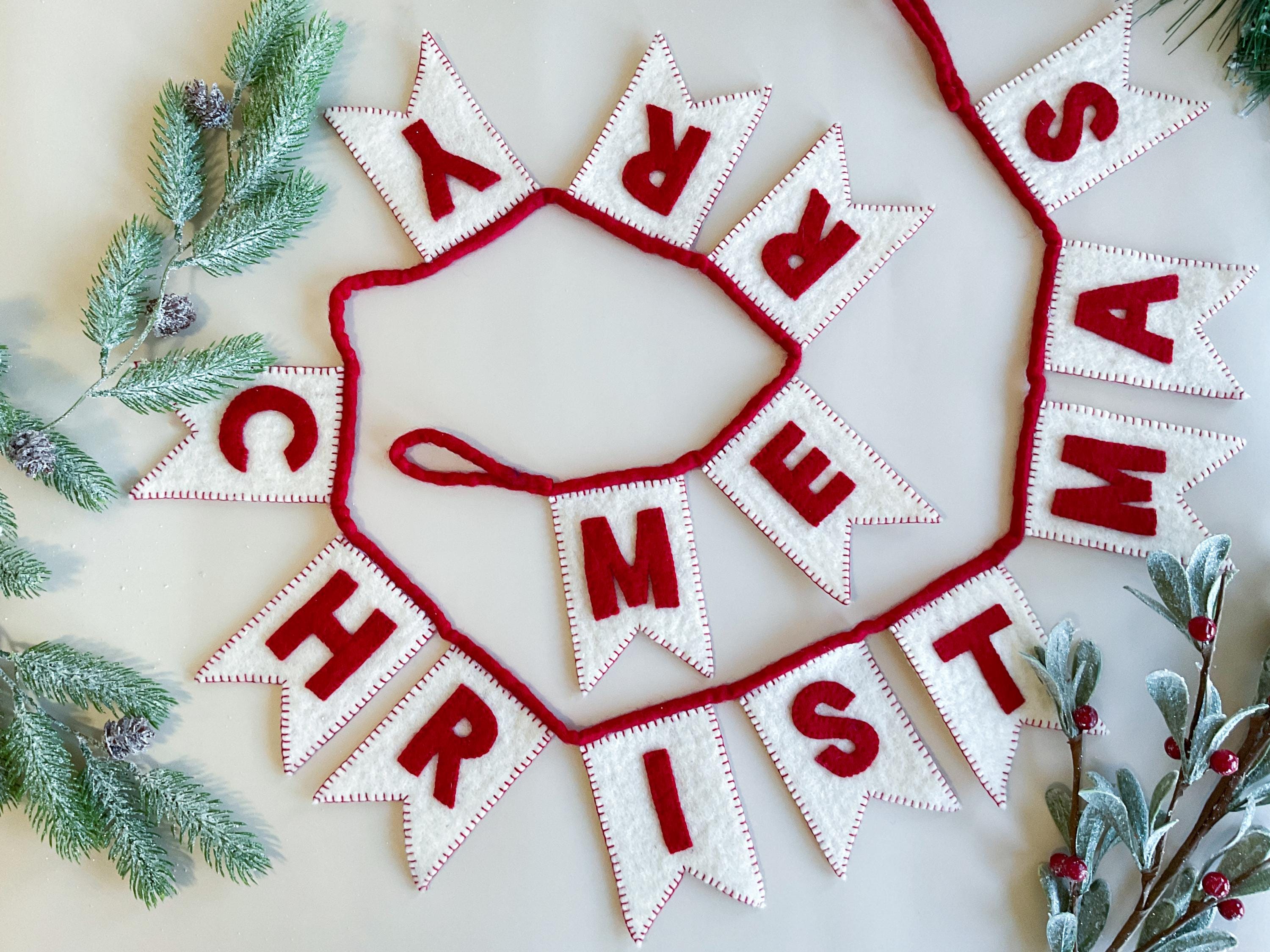 White and Red Merry Christmas Garland | Festive Holiday Decor | 6 Ft ...
