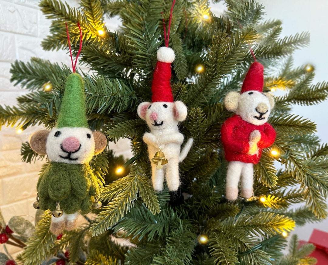 Christmas Mice Ornaments - Red, Green and White | Hanging Ornaments for ...