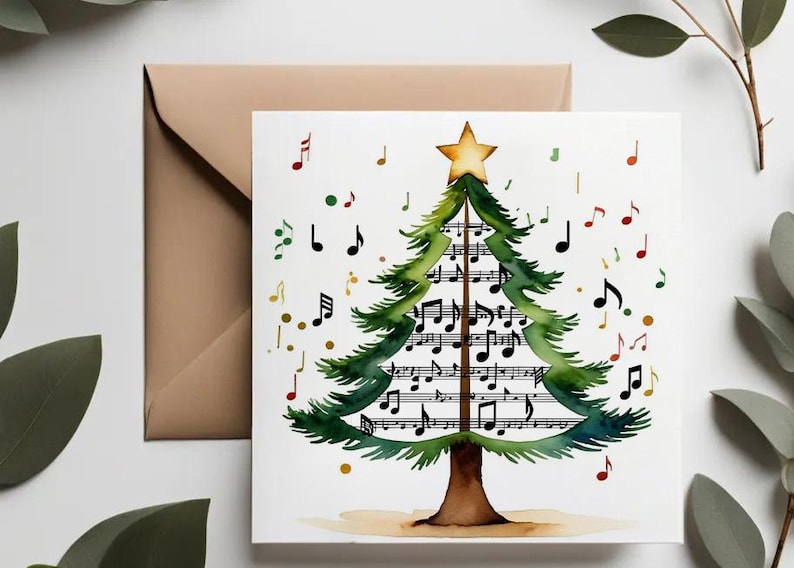Choir Singer Christmas Card | Blank Note Card | Musical Notes Greeting ...