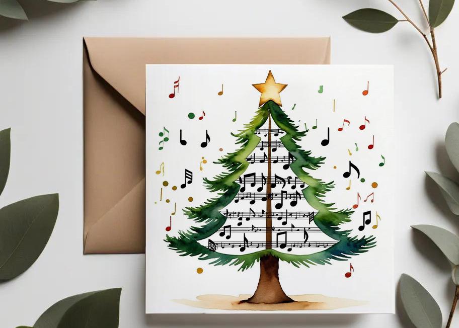 Singer Christmas Card | Choir Note Card | Musical Notes Greeting Card ...