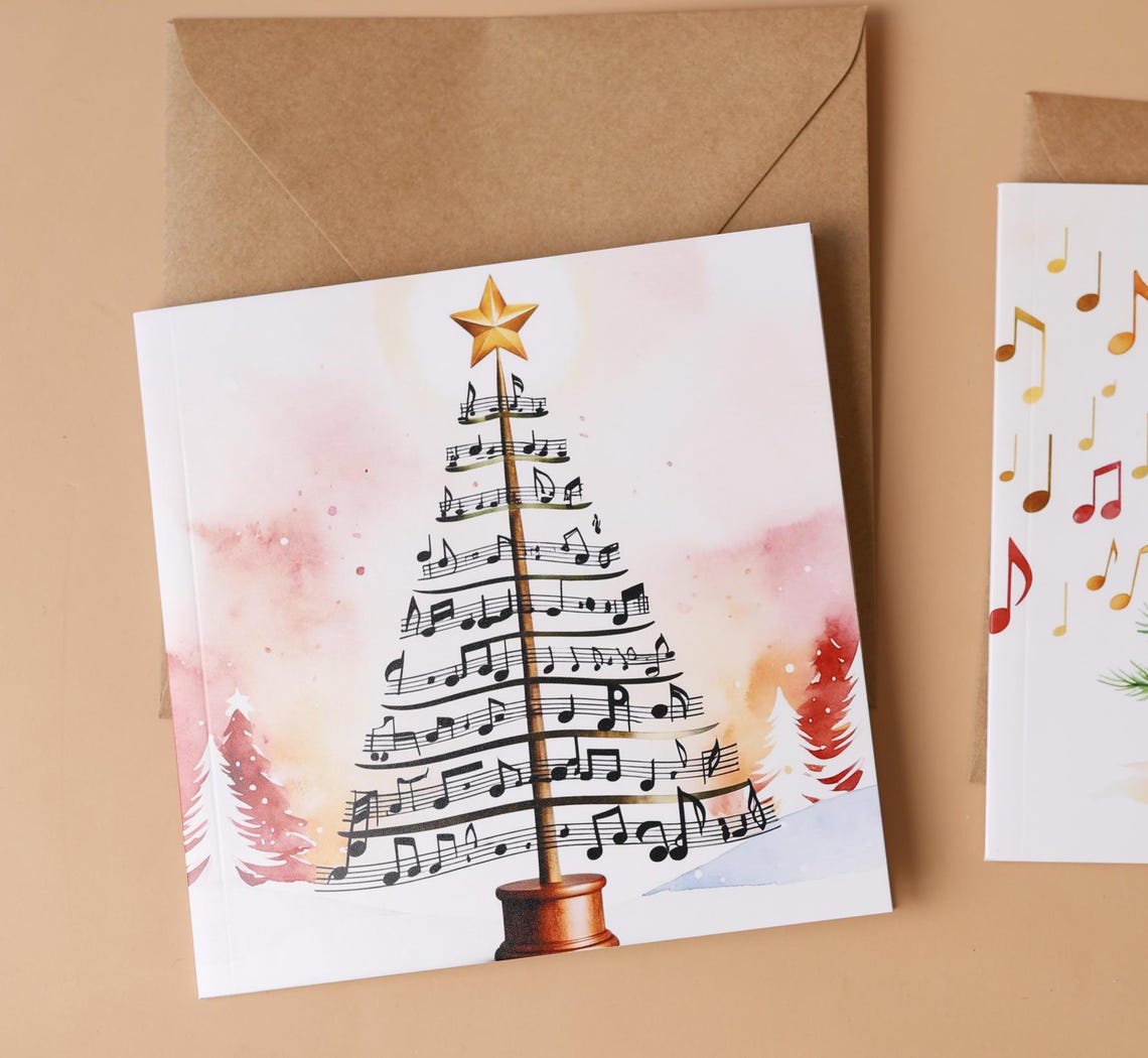 Singer Christmas Card | Musical Notes Greeting Card | Choir Note Card ...
