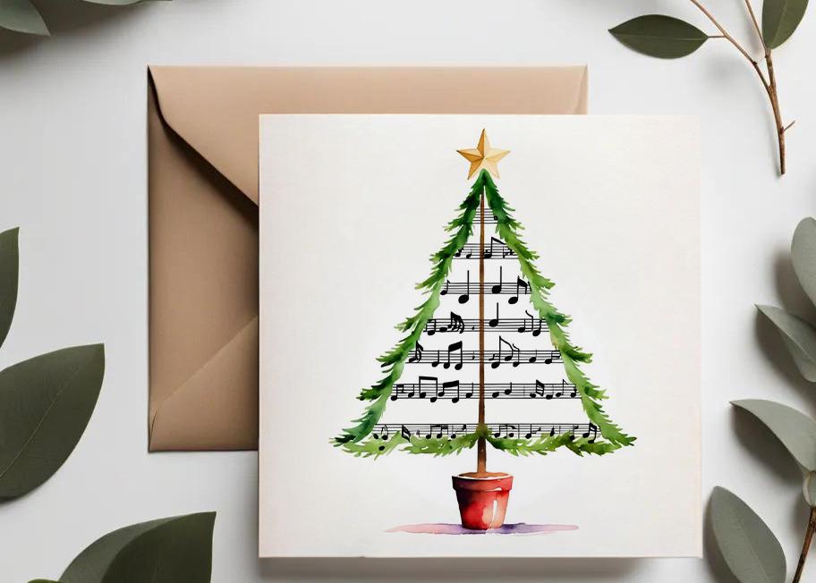 Choir Singer Christmas Card | Blank Note Card | Musical Notes Greeting ...