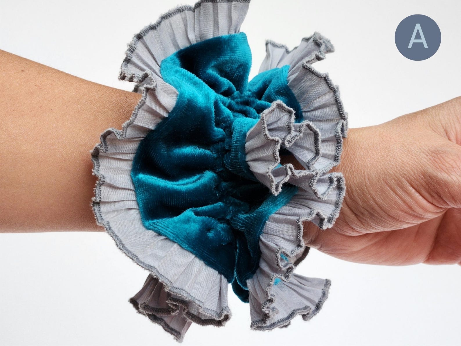 Eco-friendly Dusty Blue Velvet Pleated XXL Scrunchie, Feminine Upcycled ...