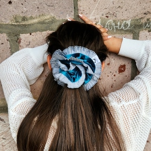 Eco-friendly Dusty Blue Velvet Pleated XXL Scrunchie, Feminine Upcycled ...